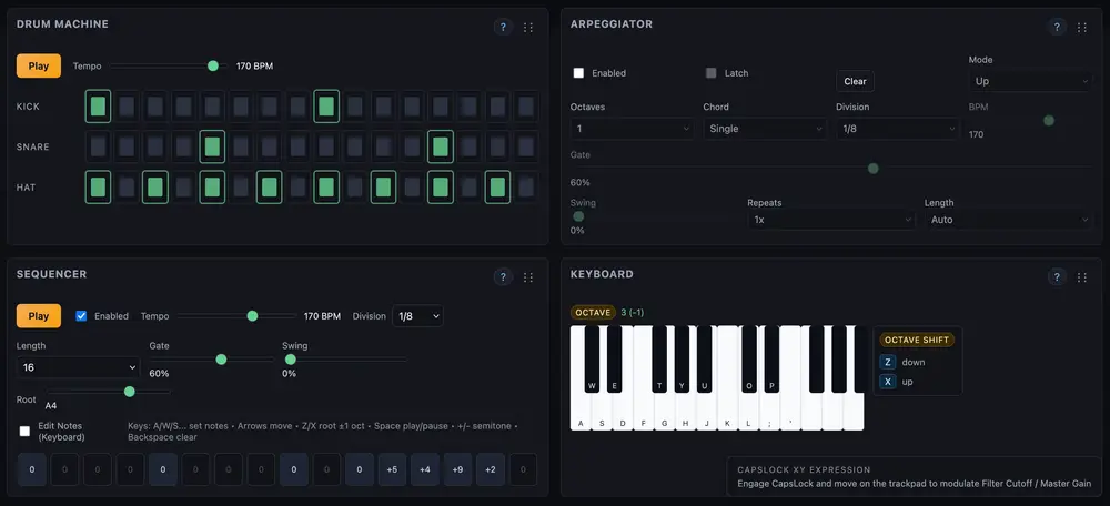 Web-synth | Online web audio instruments playground